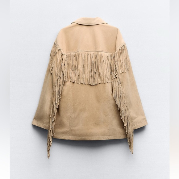 Zara | Jackets & Coats | Zara Sand Fringed Leather Jacket | Poshmark